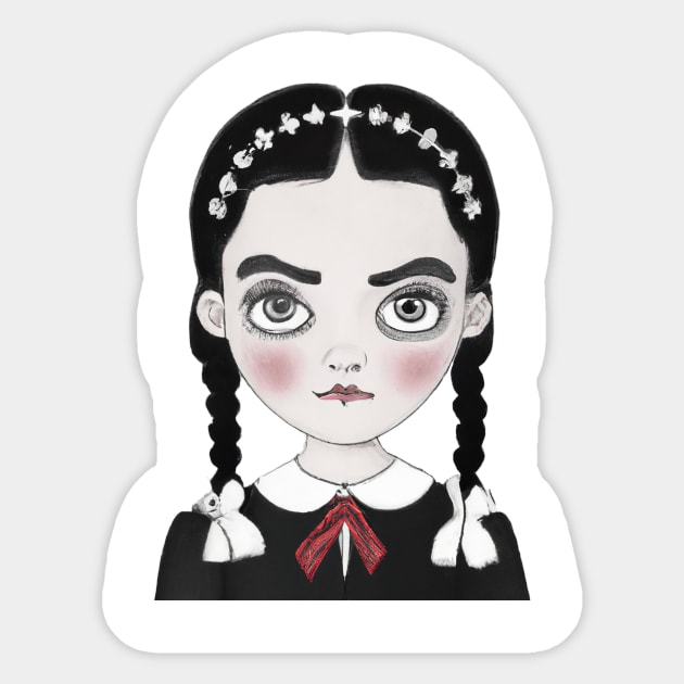 Wednesday Addams cartoon - Wednesday Addams - Sticker | TeePublic